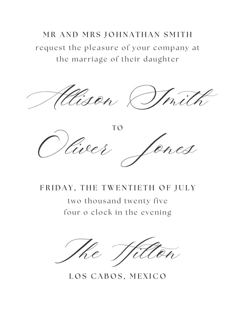 Classic Black and White Cursive Wedding Invitation | Customizable ...