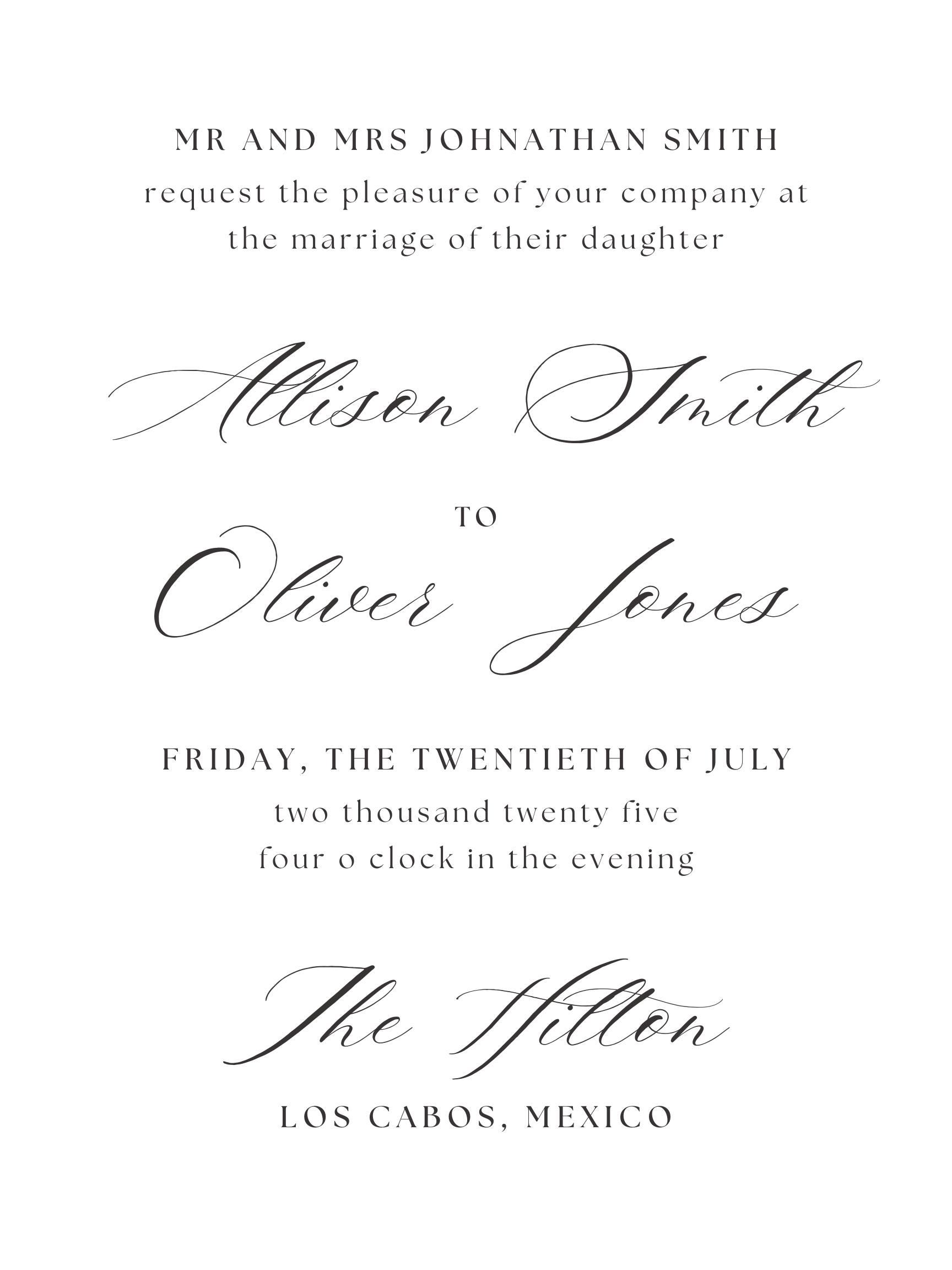 Classic Black and White Cursive Wedding Invitation | Customizable ...