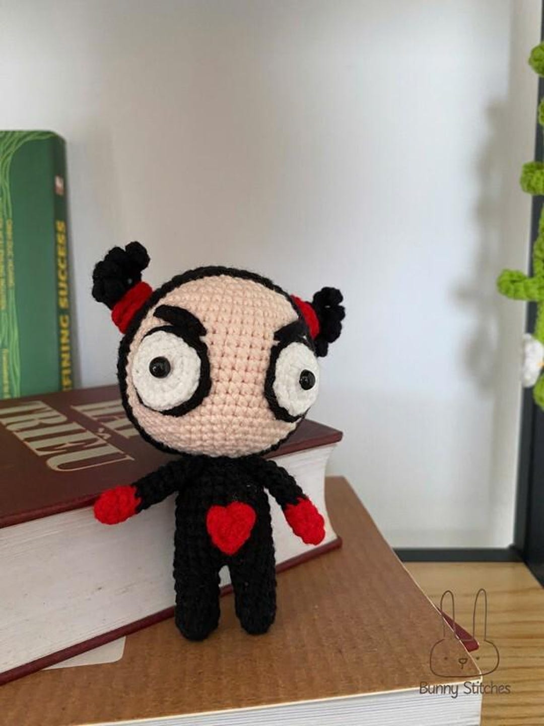 4.7" Pucca Crochet Doll With Heart & Buns – Handmade Red and Black ...