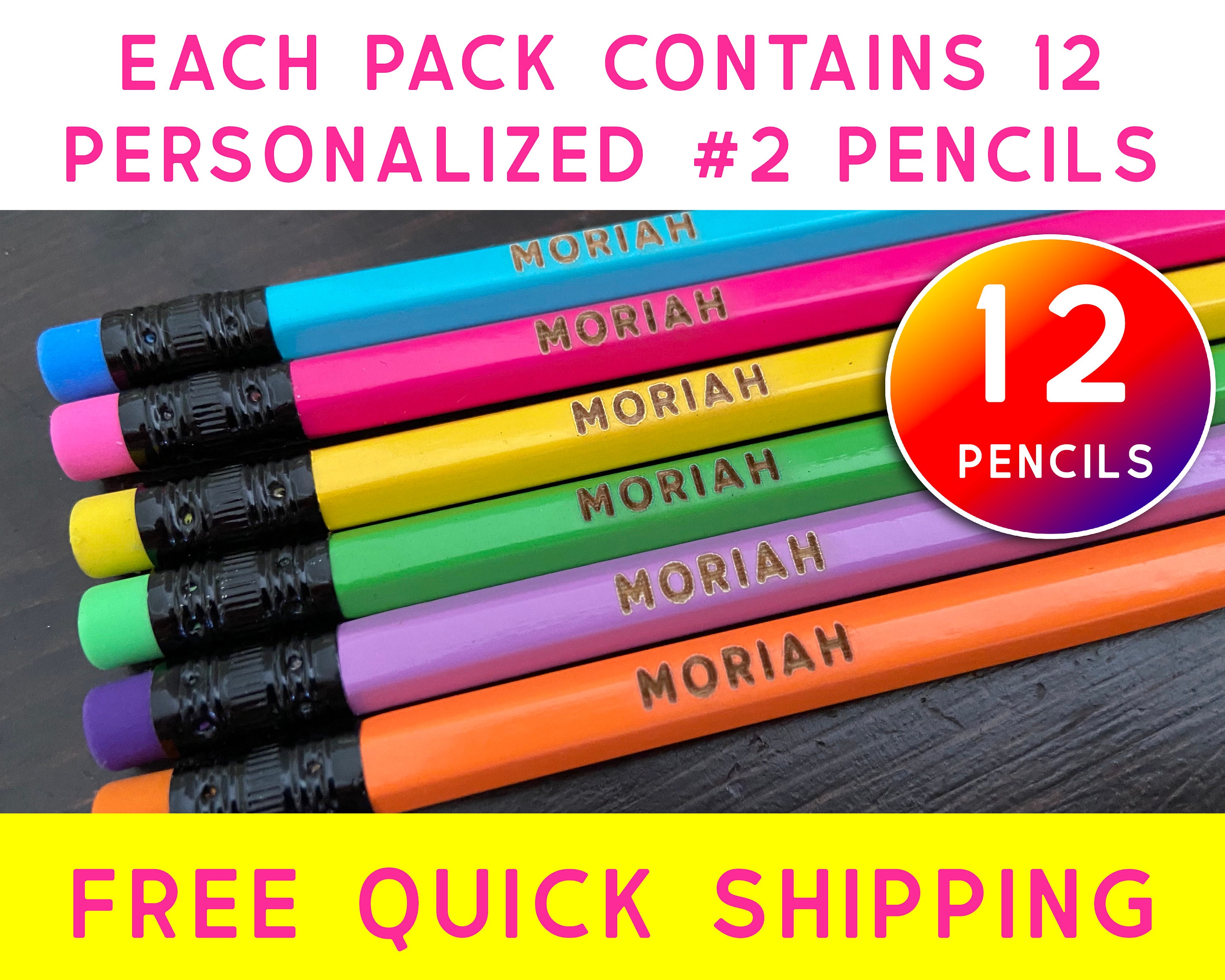 Personalized Colorful 2 Pencils with a Name Free Shipping | Etsy