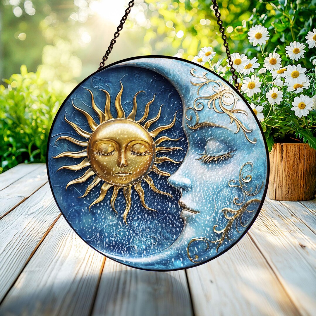 Celestial Sun and Moon GLASS Window Hanging, Starry Nightwittchcraft ...
