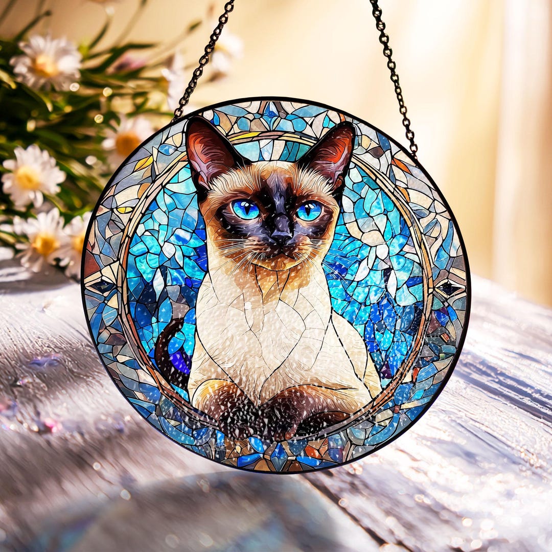 Siamese Cat Stained GLASS Sun Catcher, Siamese Cat Sun Catcher Ornament ...