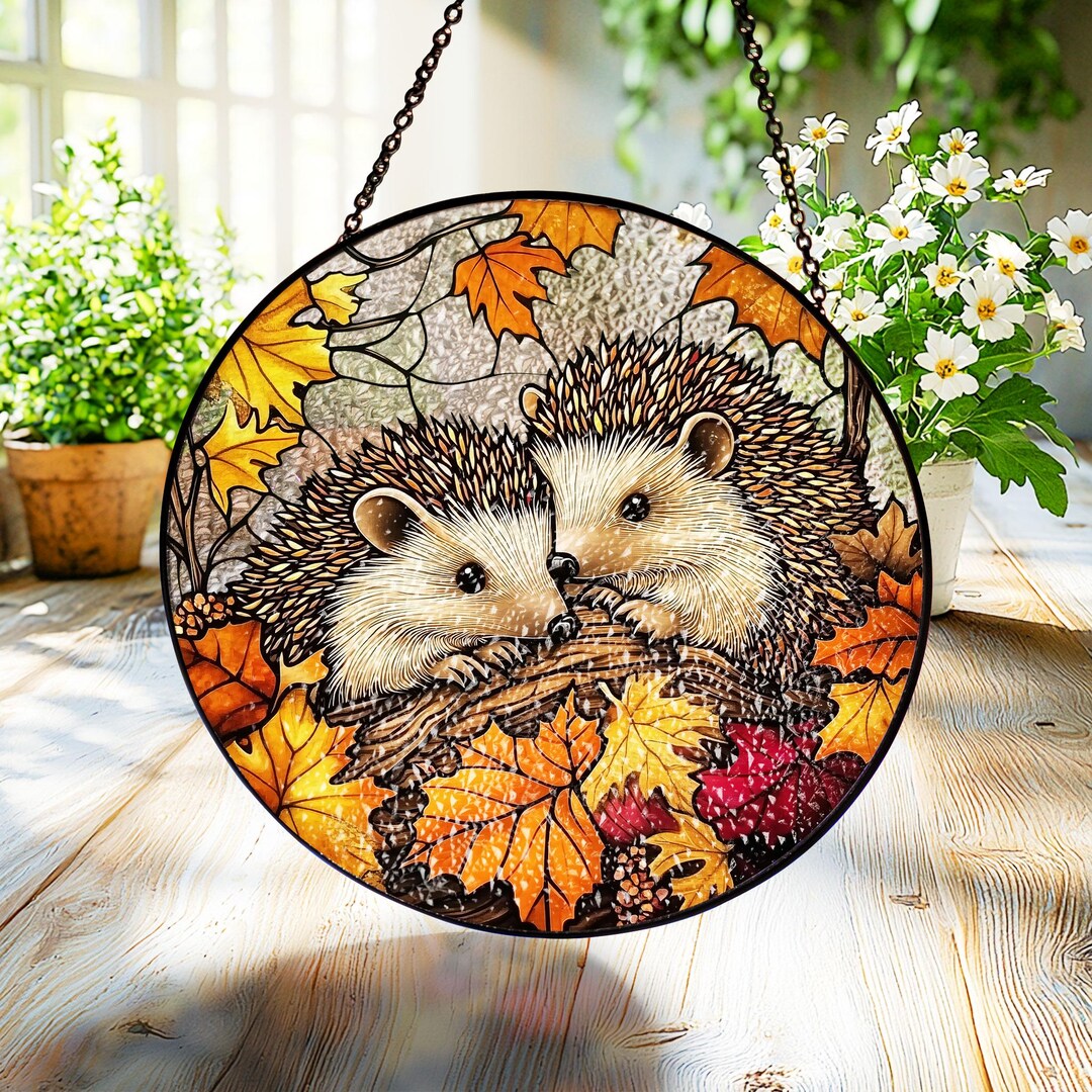 Stained Glass Hedgehog, Hedgehog Glass Suncatcher, Unique Christmas ...