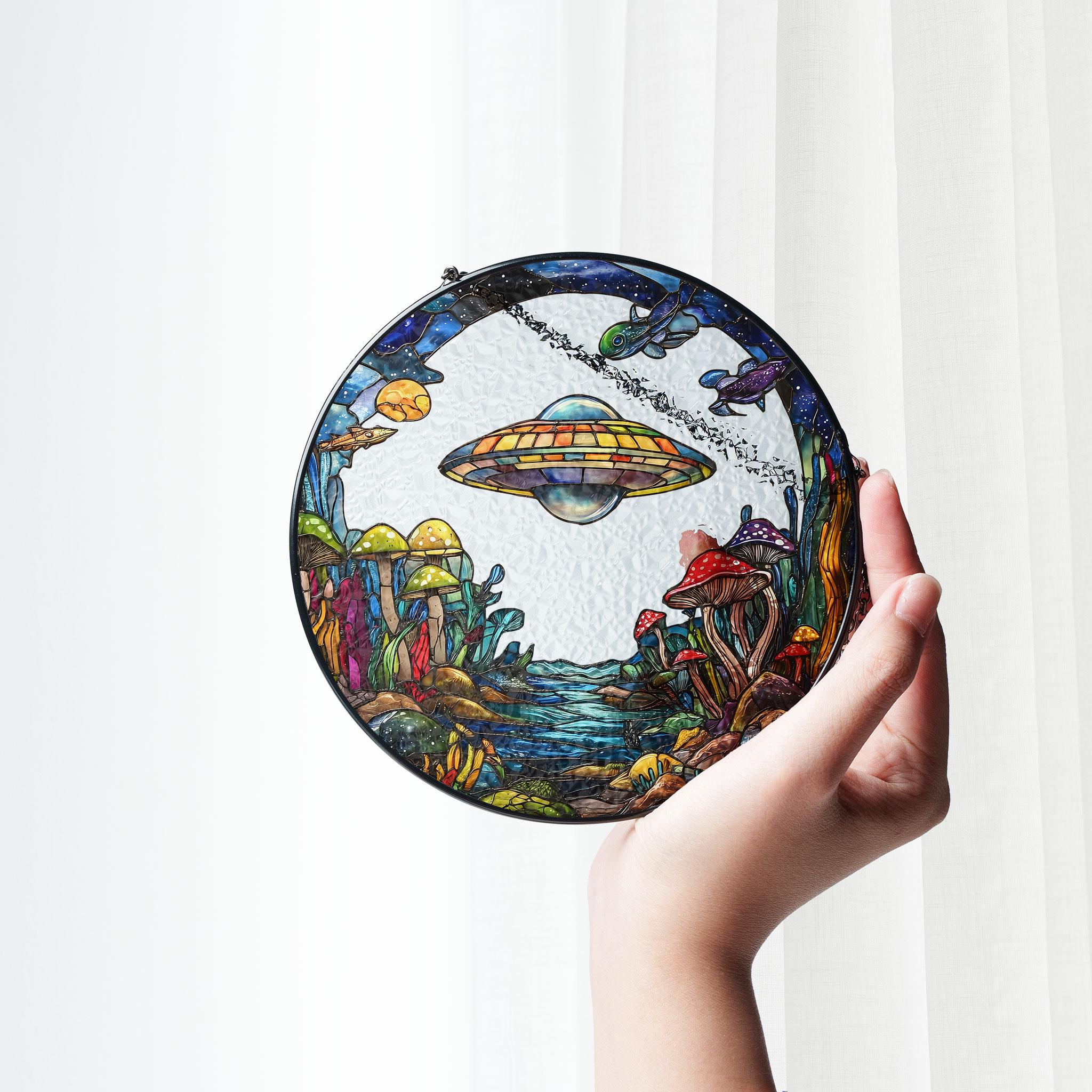 UFO Alien Stained Glass Decor Suncatcher UFO Window Hanging Wall Decor ...