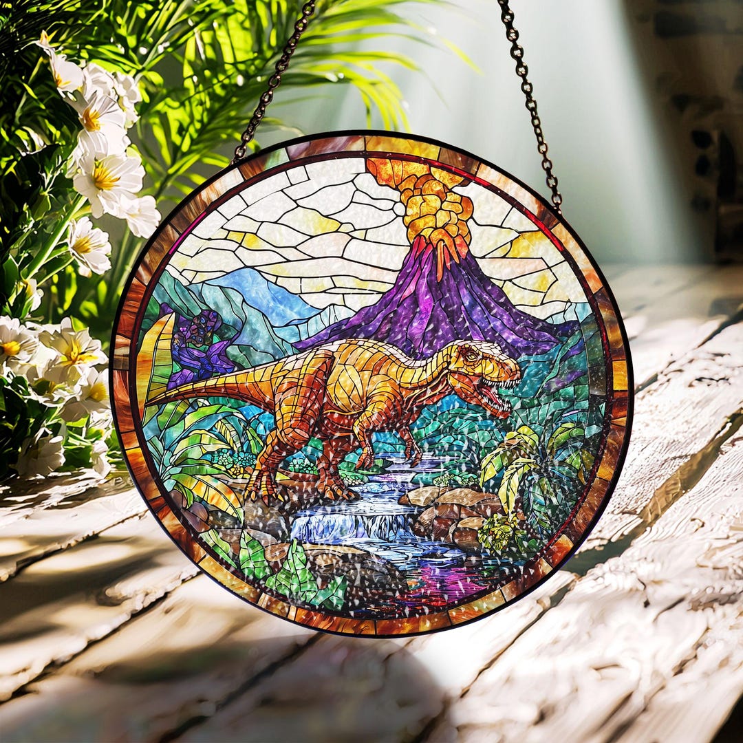 T-rex Stained Glass Suncatcher Dinosaur Window Hanging Trex Home ...