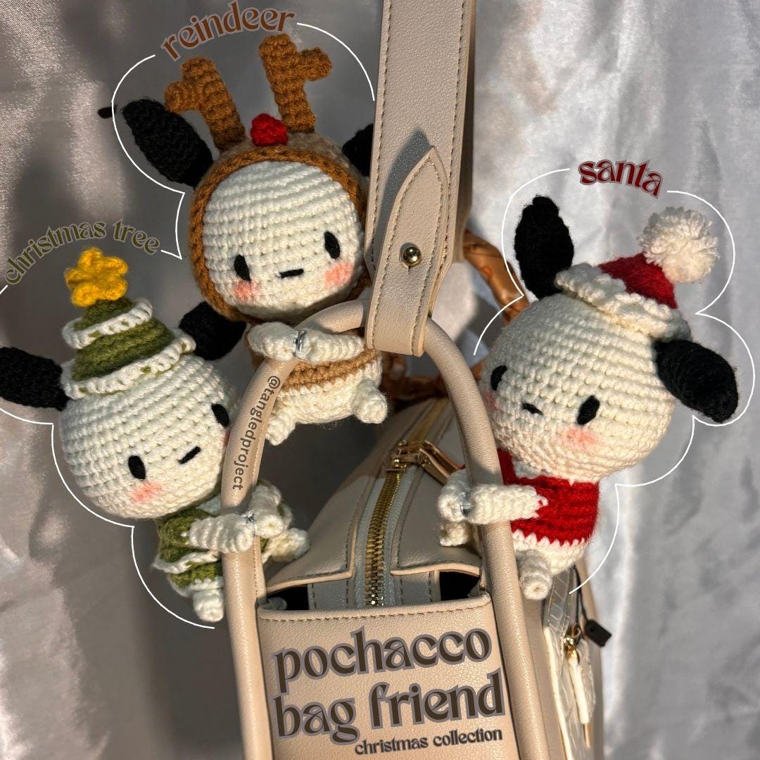 Pochacco Bag Friend - Pochacco Crochet Amigurumi Bag Charm, Bag Friend ...