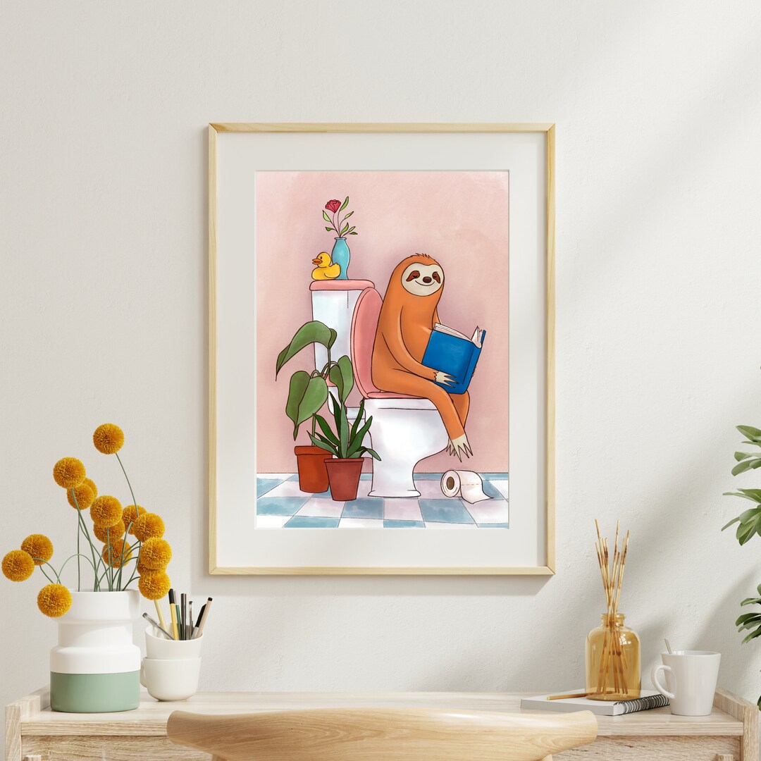 Toilet Sloth Bathroom Art Print 8x10 13x19 5x7 Cute Digital Art - Etsy