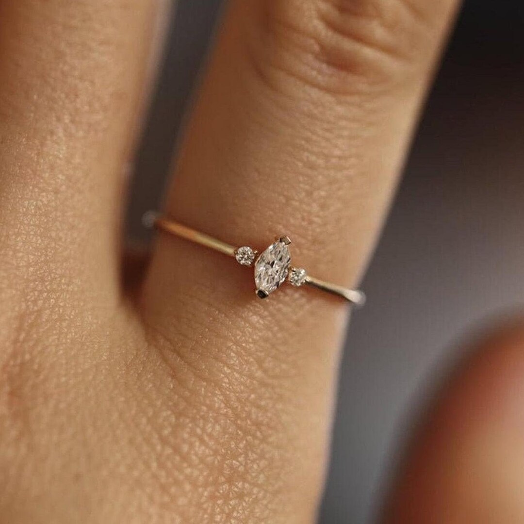 Gold Marquise Ring, Stackable Dainty Ring, Everyday Cubic Zirconia Ring ...