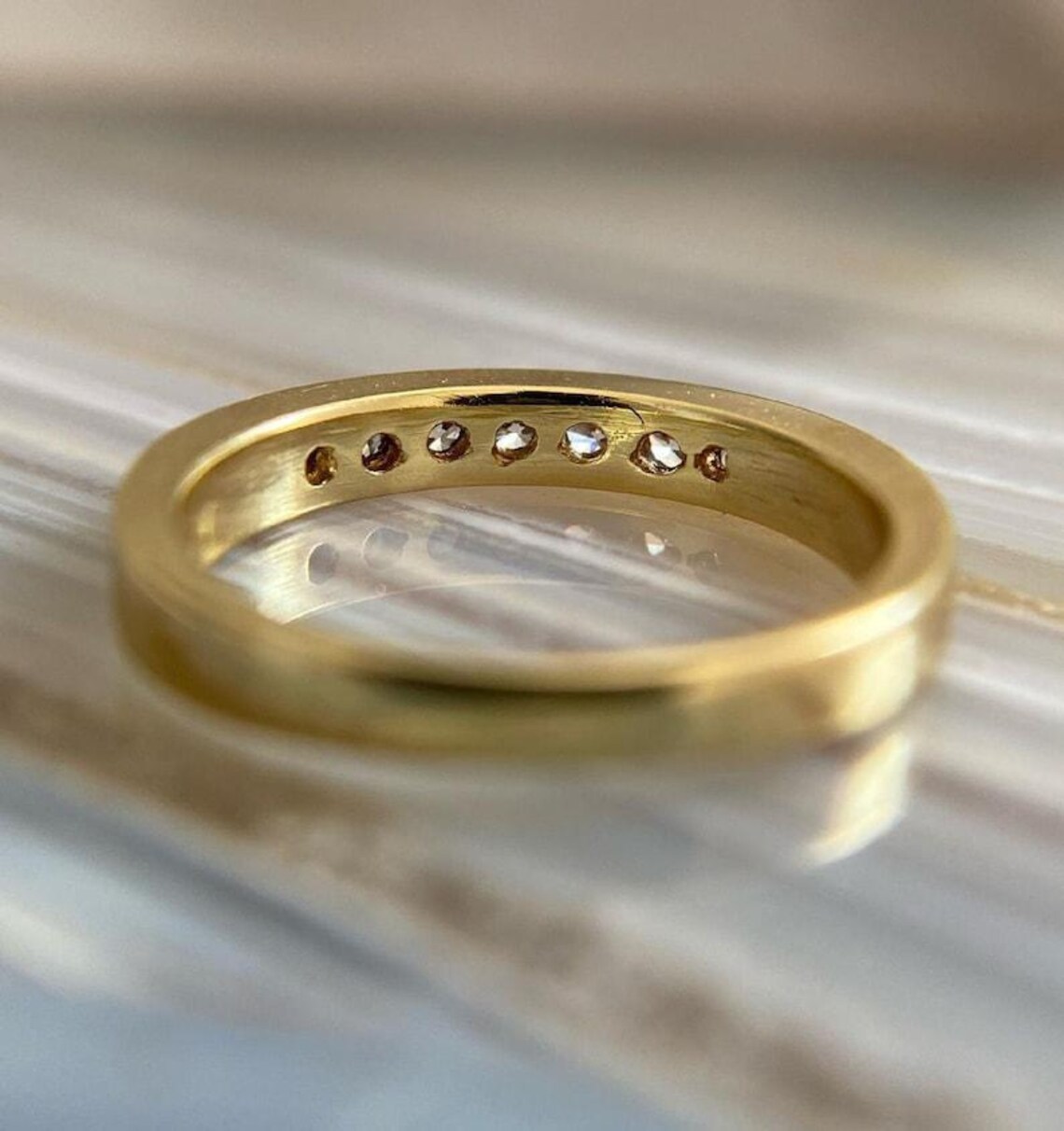 Round Cut Diamond Channel Set Wedding Band, 14K Yellow Gold Anniversary ...