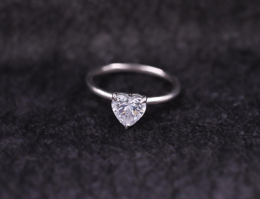 1.5 CT Heart Cut Engagement Ring, Heart Shaped Solitaire Ring, Heart ...