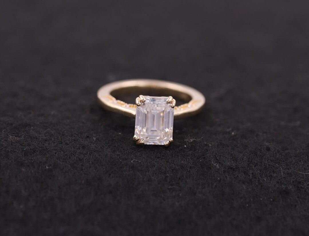 Emerald Cut Double Claw Prong Engagement Ring,emerald Cut Moissanite ...