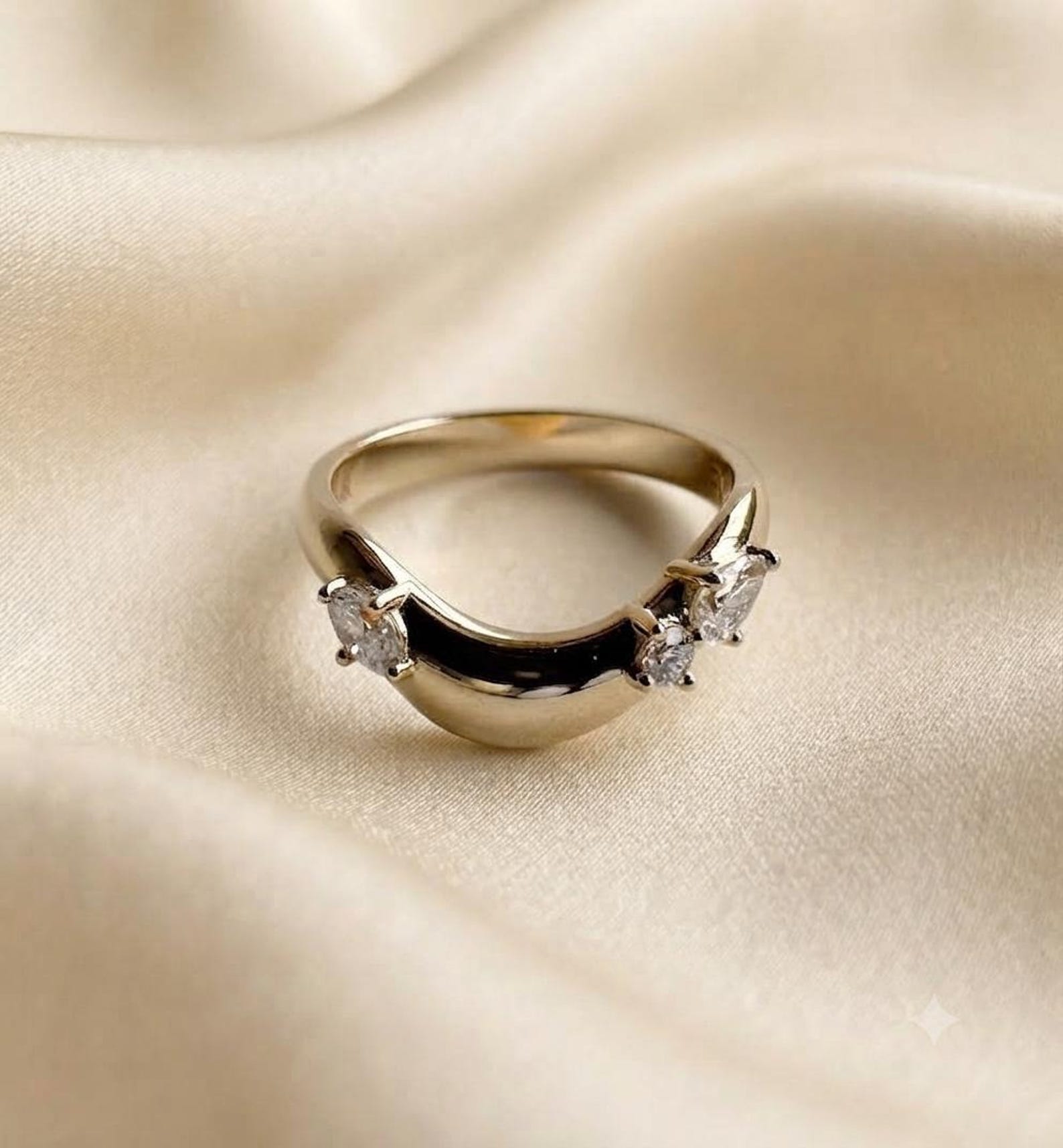 Curved Asymmetric Three Stone Ring, Organic Wave Moissanite & Lab Grown ...