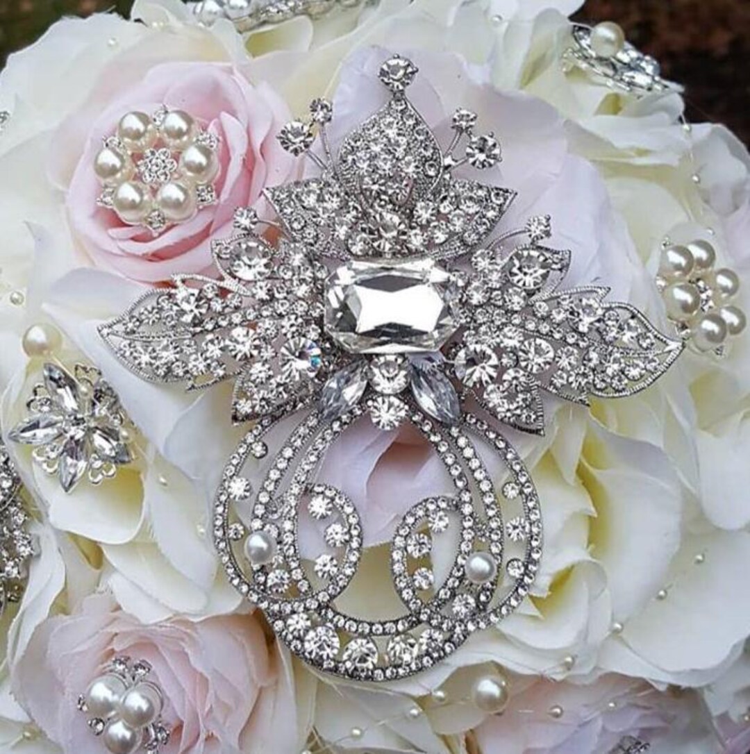 Silver Extra Large Brooch | Luxury Decorative Pin | Crystal ...