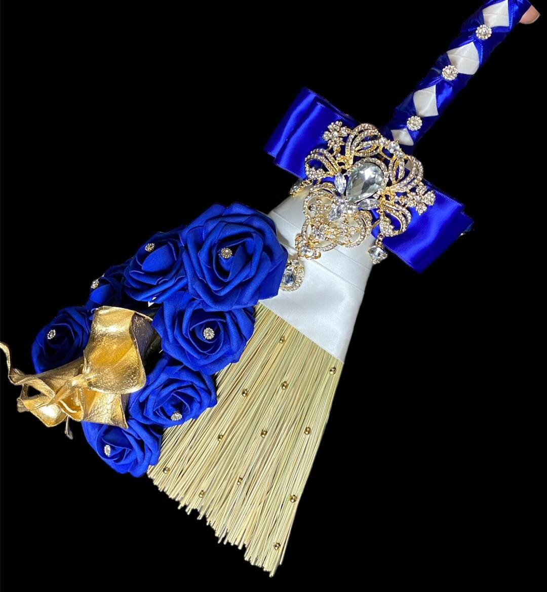 Customized Wedding Jumping Broom L Gold Royal Blue Traditional Wedding ...