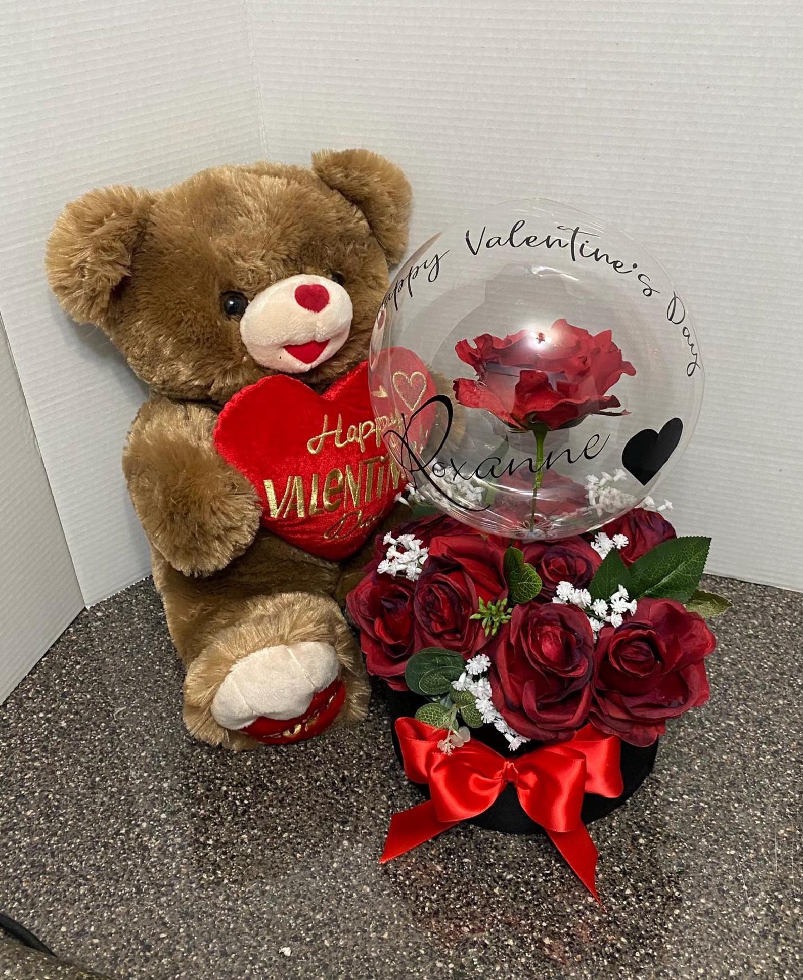 Personalized Bobo Balloon Gift: Valentine Teddy Bear Silk Flower ...