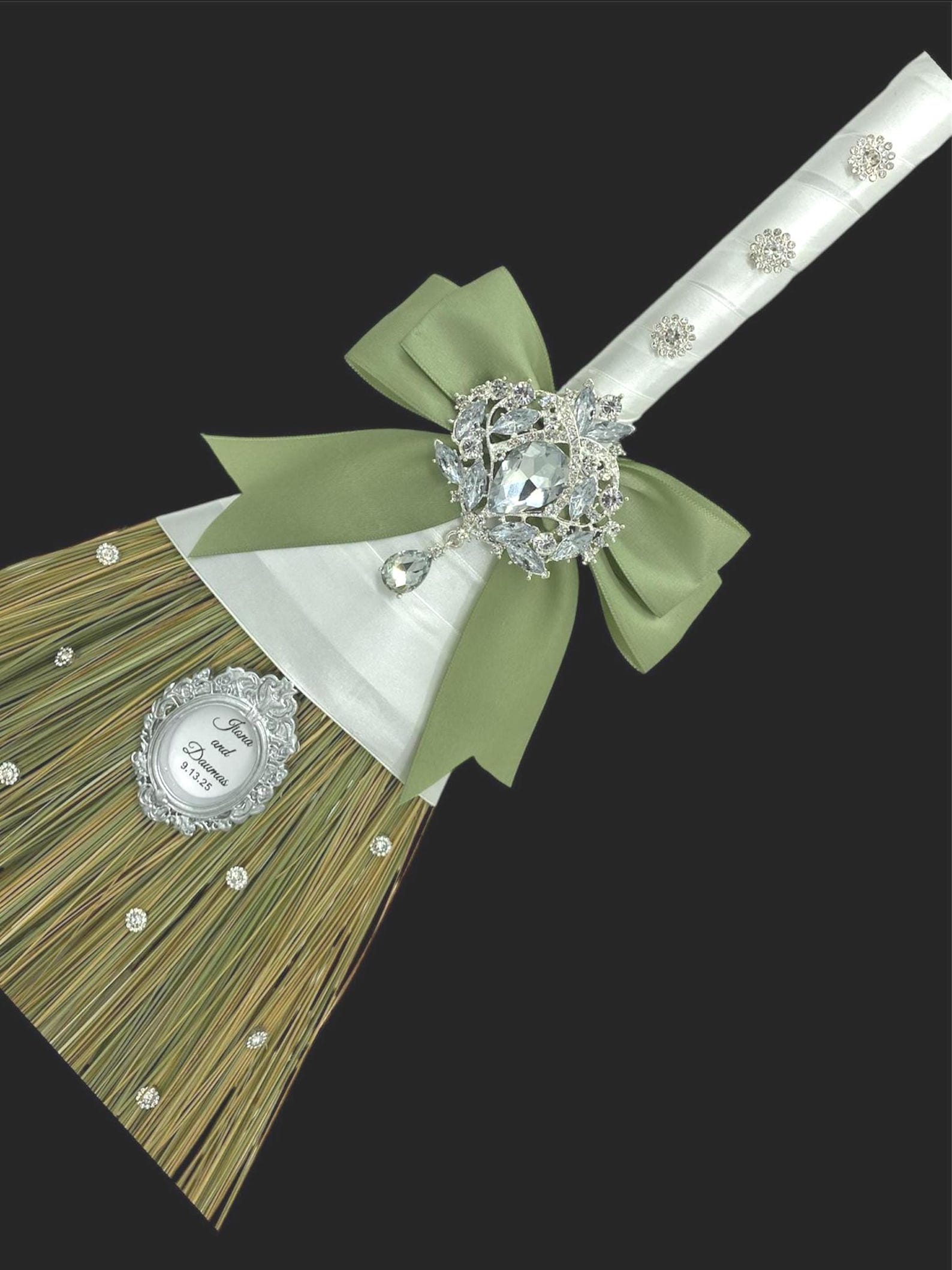 Sage Green Customized Wedding Jumping Broom L White L Traditional ...