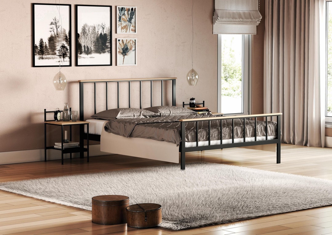 Tonia Bed Metal Frame Bed Electrostatic Powder Coating Processed Wood ...