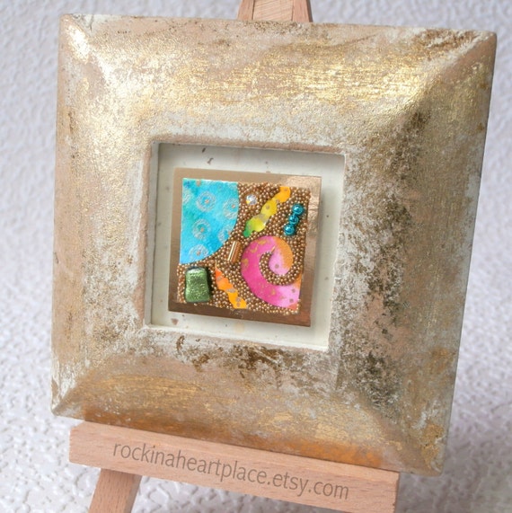 Mixed Media Art Original Abstract Collage in Gold Frame With - Etsy