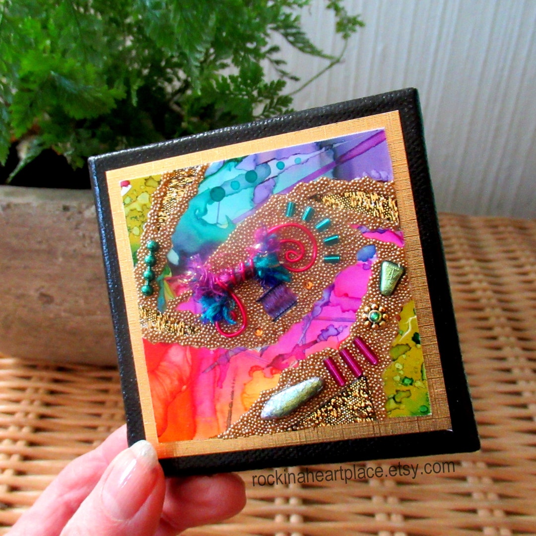 Original Microbead Collage Art: Rainbow Abstract on 3" Canvas - Etsy