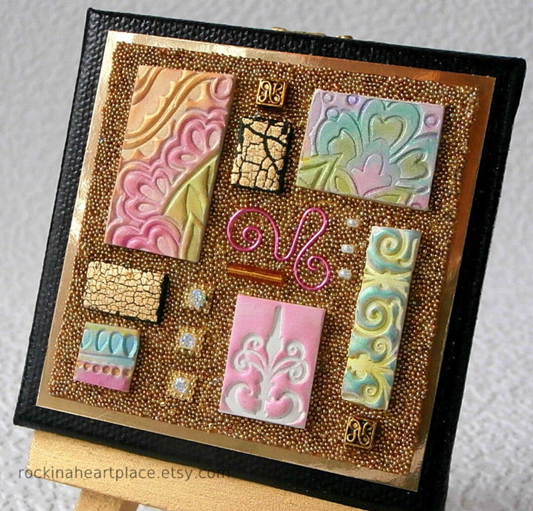 Original Mixed-media Microbead Collage on 3" X 3" Canvas, Bits N ...
