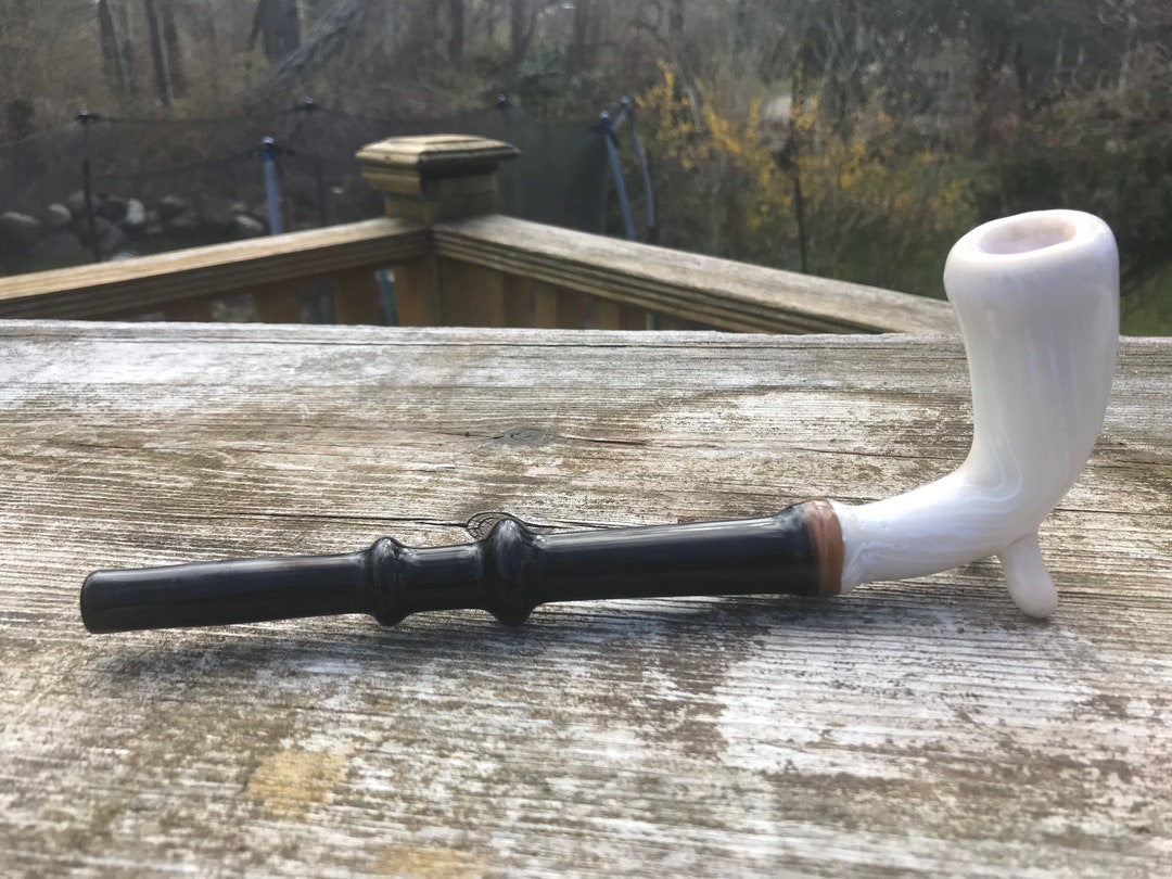 RESERVED Black and White Glass Pipe With Feet Long Glass - Etsy
