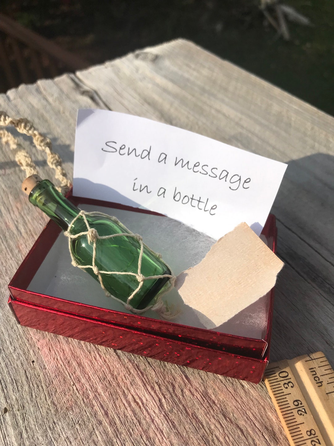Green Message in a Bottle Message Necklace - Blown Glass Bottle ...