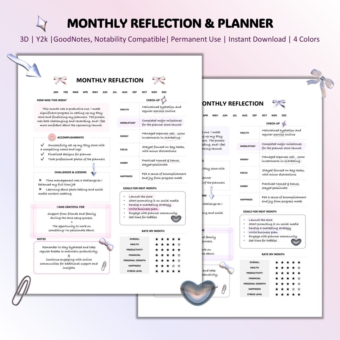 Monthly Reflection Digital Planner for Goodnotes and Notability ...