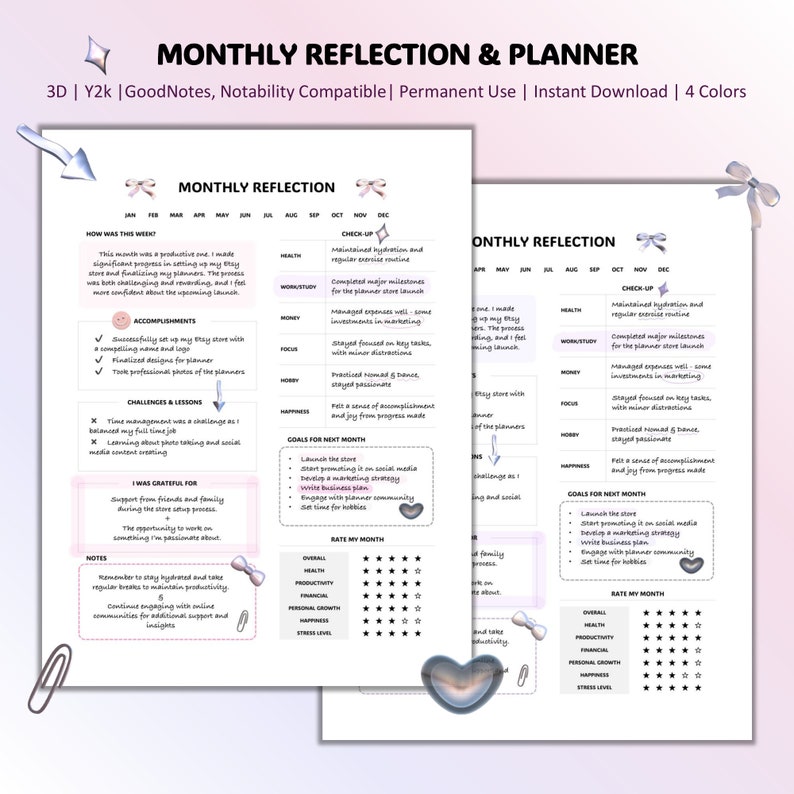 Monthly Reflection Digital Planner for Goodnotes and Notability ...