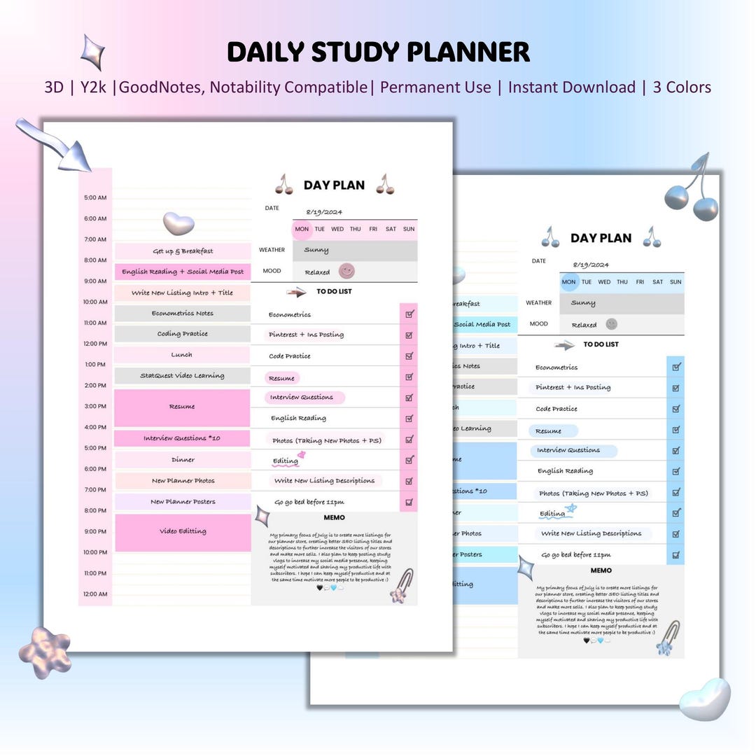 Digital, Printable Daily Planner for Goodnotes | To-do List, Time ...