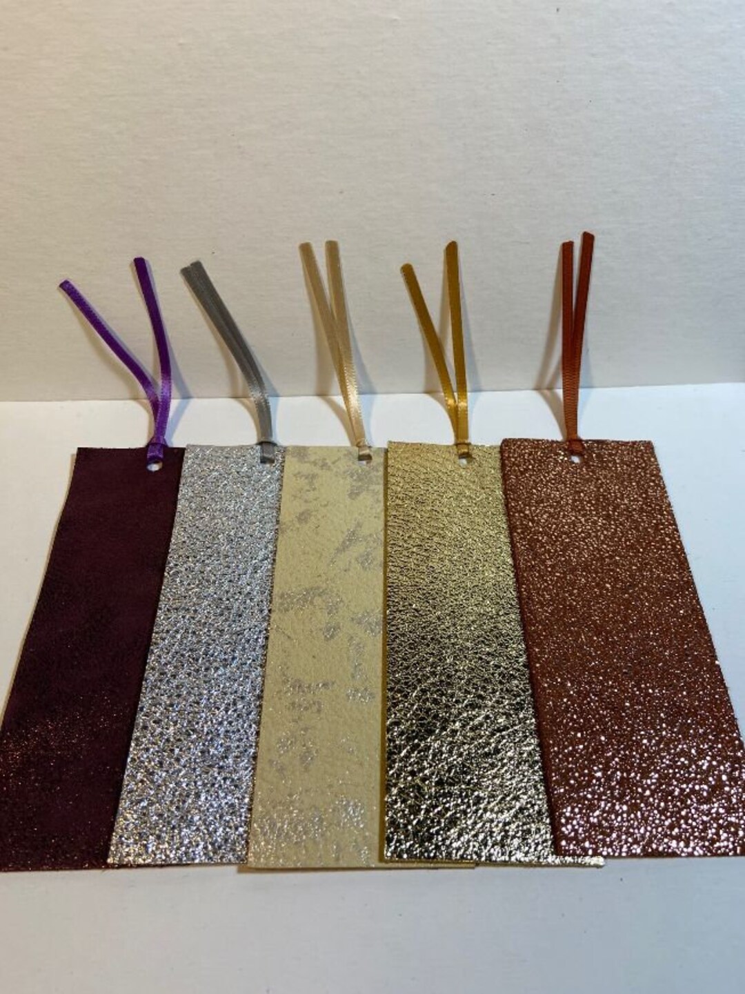 Pack of Five,assorted Metallic Soft LEATHER Large Bookmarks W/ribbon ...