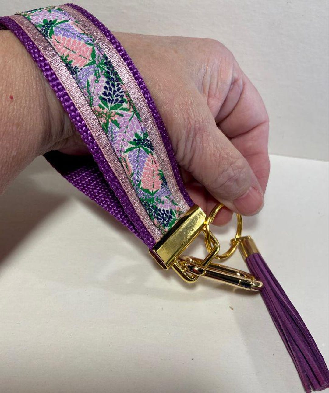 3-layer Lilacs Jacquard,pink Sparkle Satin & Purple Webbing Key ...
