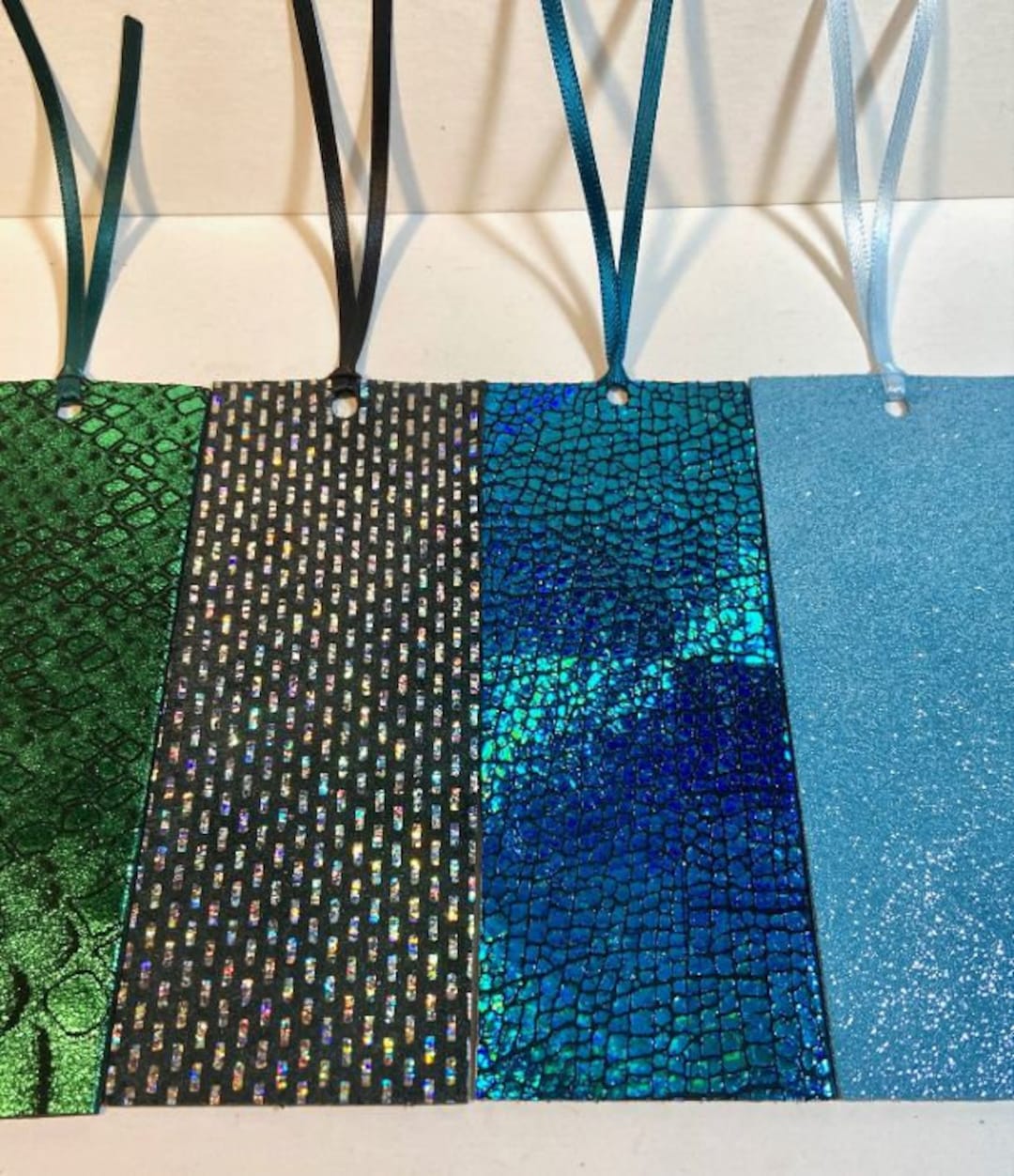 4 Pk Metallic Genuine LEATHER Bookmarks W/satin Ribbon Tails - Etsy