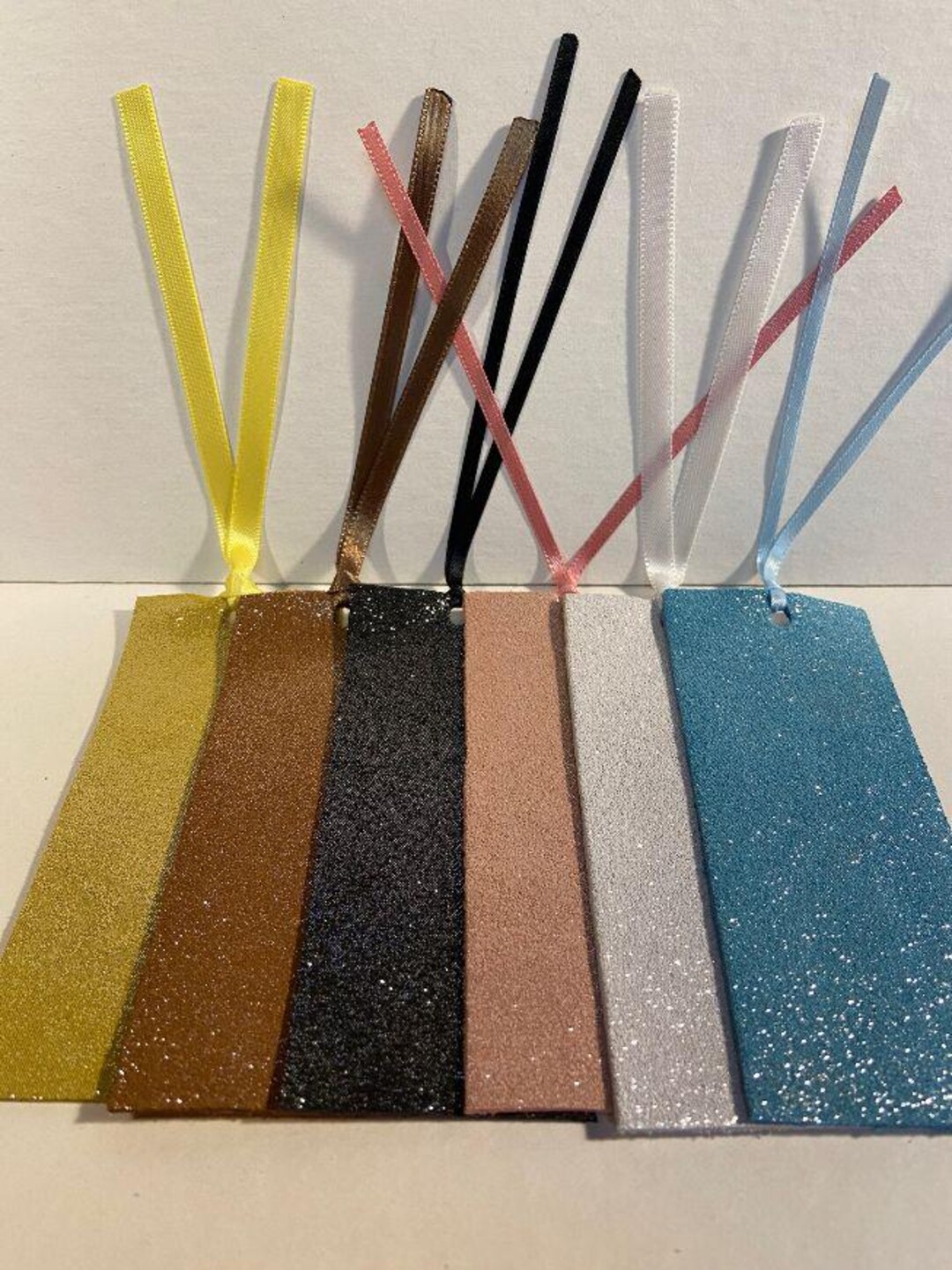 Set of 6 Metallic Sparkle LEATHER Bookmarks W/ribbon Tails - Etsy