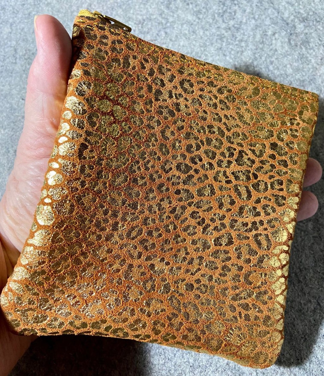 Metallic Gold Leopard Spots on Copper Suede,zip LEATHER Pouch - Etsy