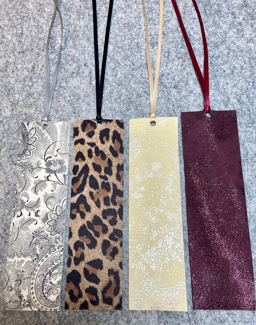 4 Pk Genuine Soft LEATHER Bookmarks W/ Satin Ribbon Tails - Etsy