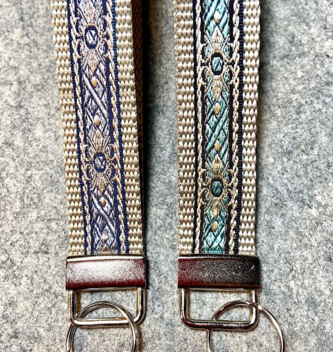 2 Key Wristlets on Platinum-tone Webbing W/jacquard Trim and Charms - Etsy