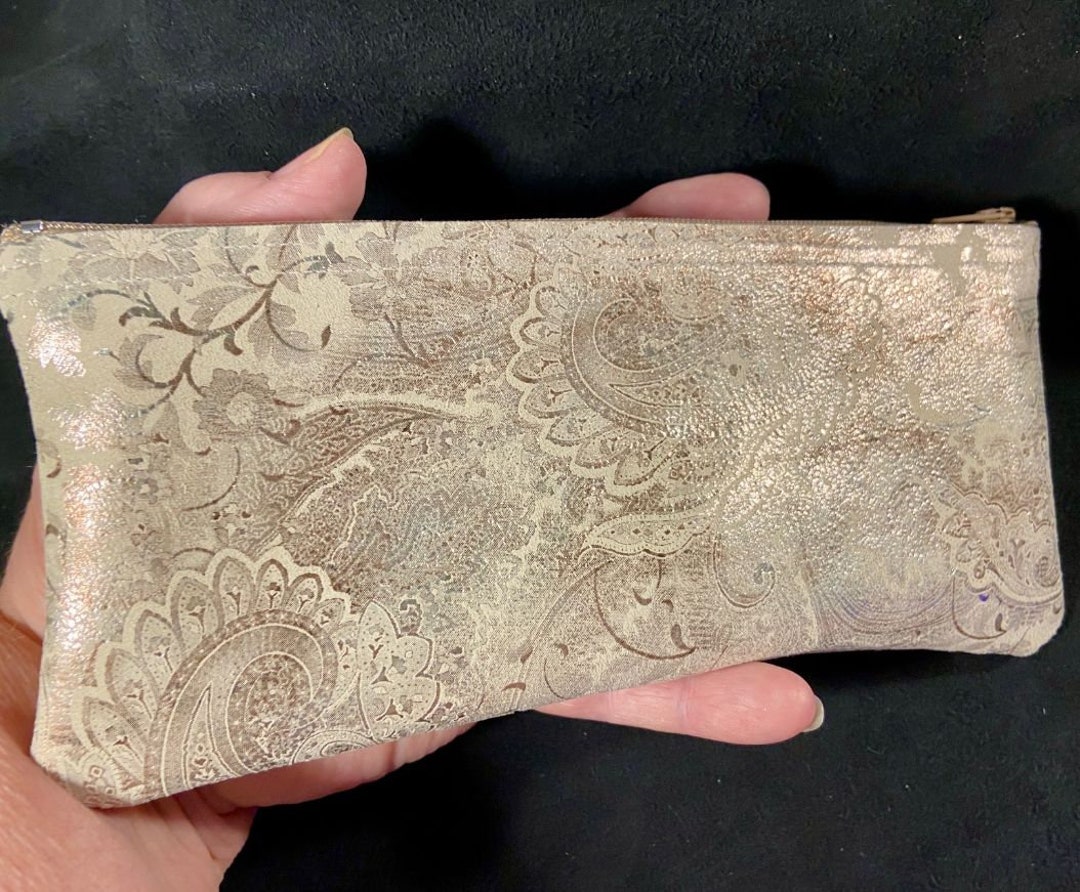 Paisley & Lace Print LEATHER Long Narrow Zip Pouch,purse Insert - Etsy