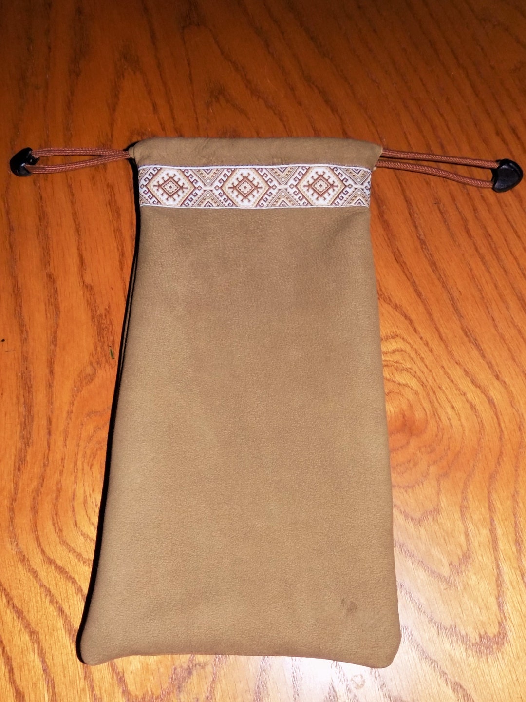 Tan Suede LEATHER Draw-cord Long Pouch W/ethnic Jacquard Trim - Etsy