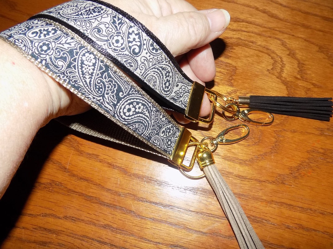 2 Black & Tan Paisley Reversible Pattern Jacquard Key Wristlets W ...