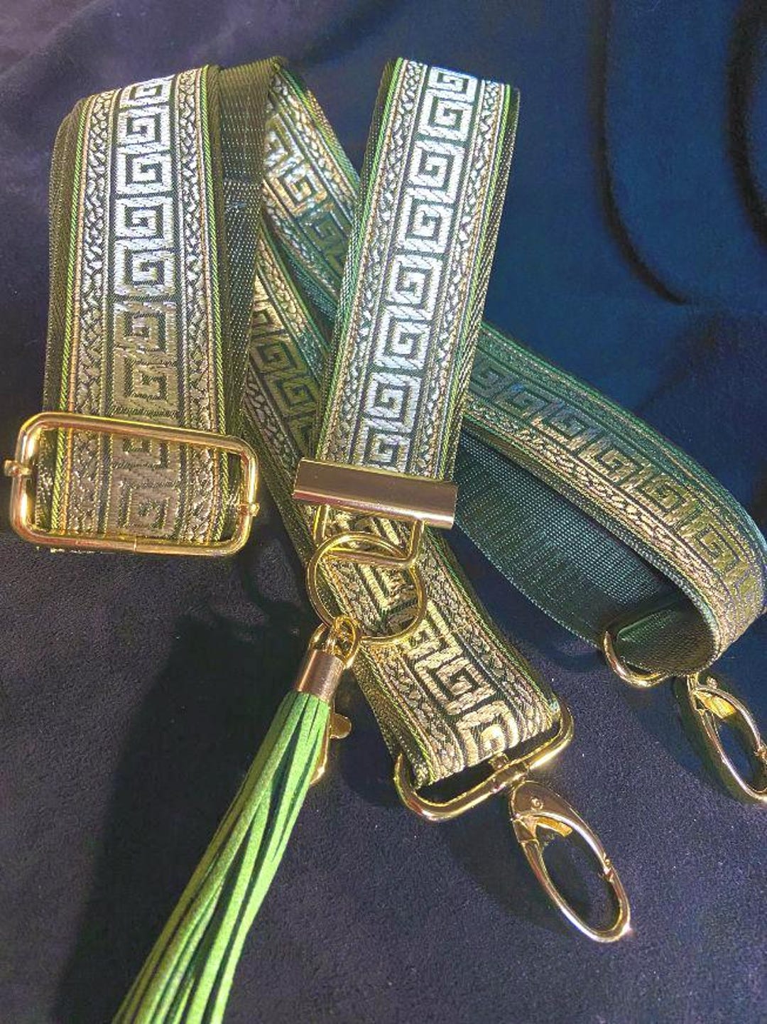 Olive Green & Gold Greek Key Jacquard Trim,adjustable Bag Strap and ...