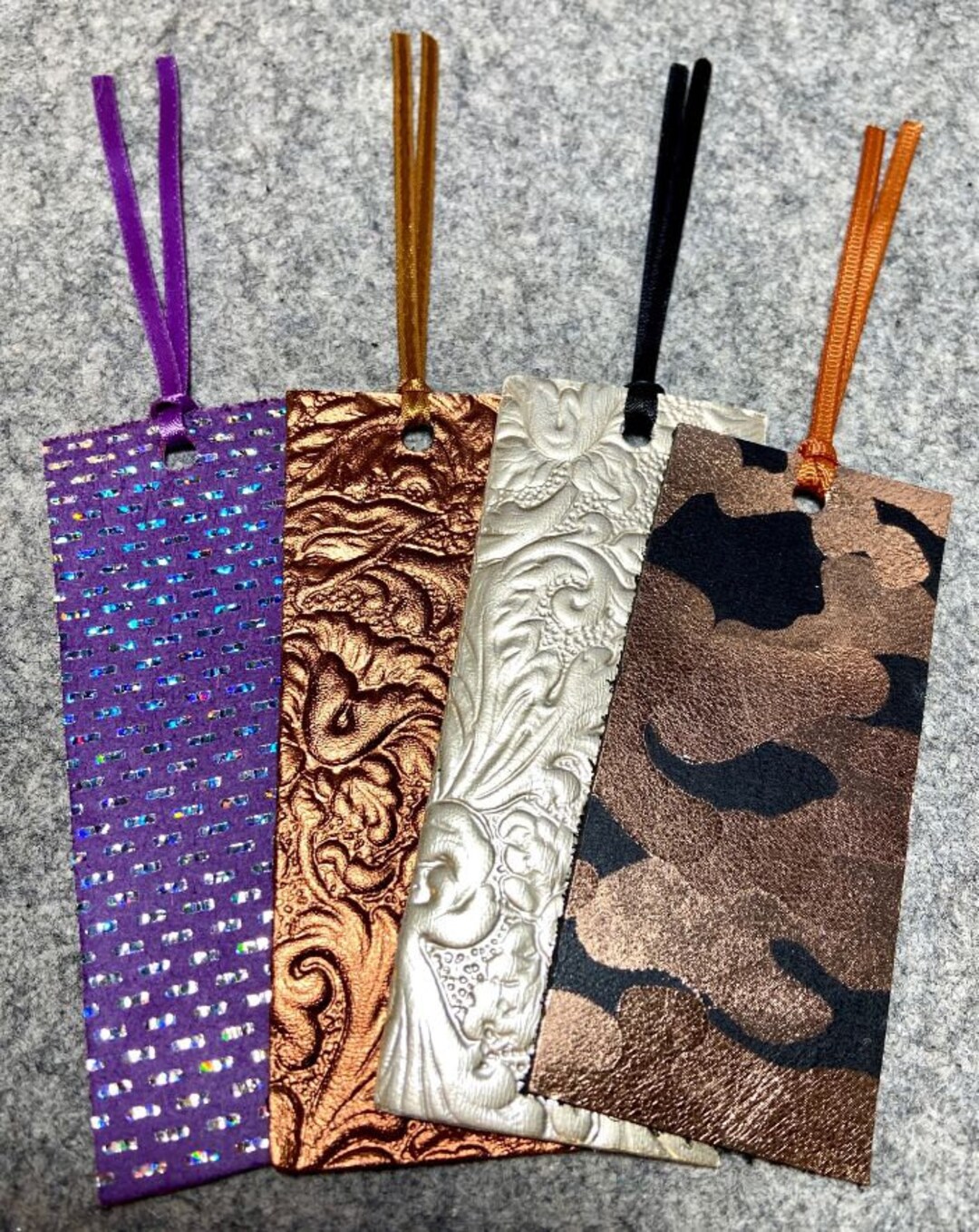Set of 4 Metallic/embossed Genuine LEATHER Bookmarks W/ribbon Tails - Etsy