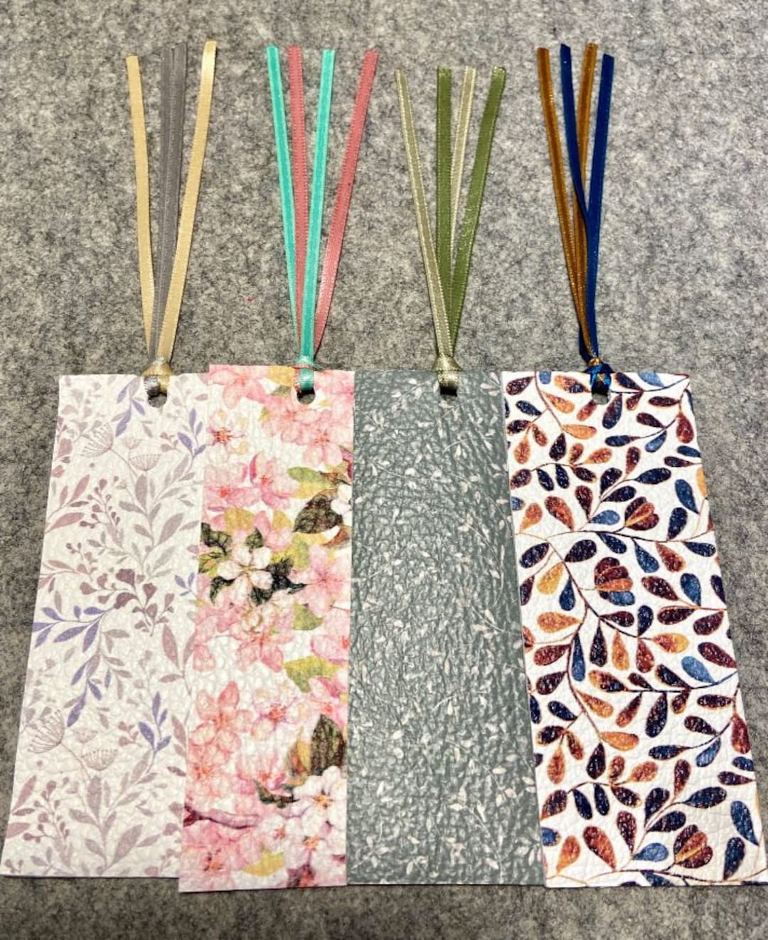 4 Seasons Set of Leather Bookmarks W/two Color Satin Ribbon Tails - Etsy