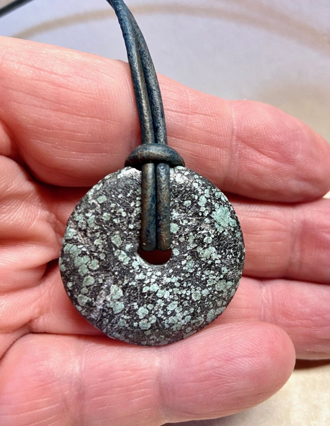 30mm Awesome Chinese Turquoise Stone Donut Pendant on Leather Cord - Etsy