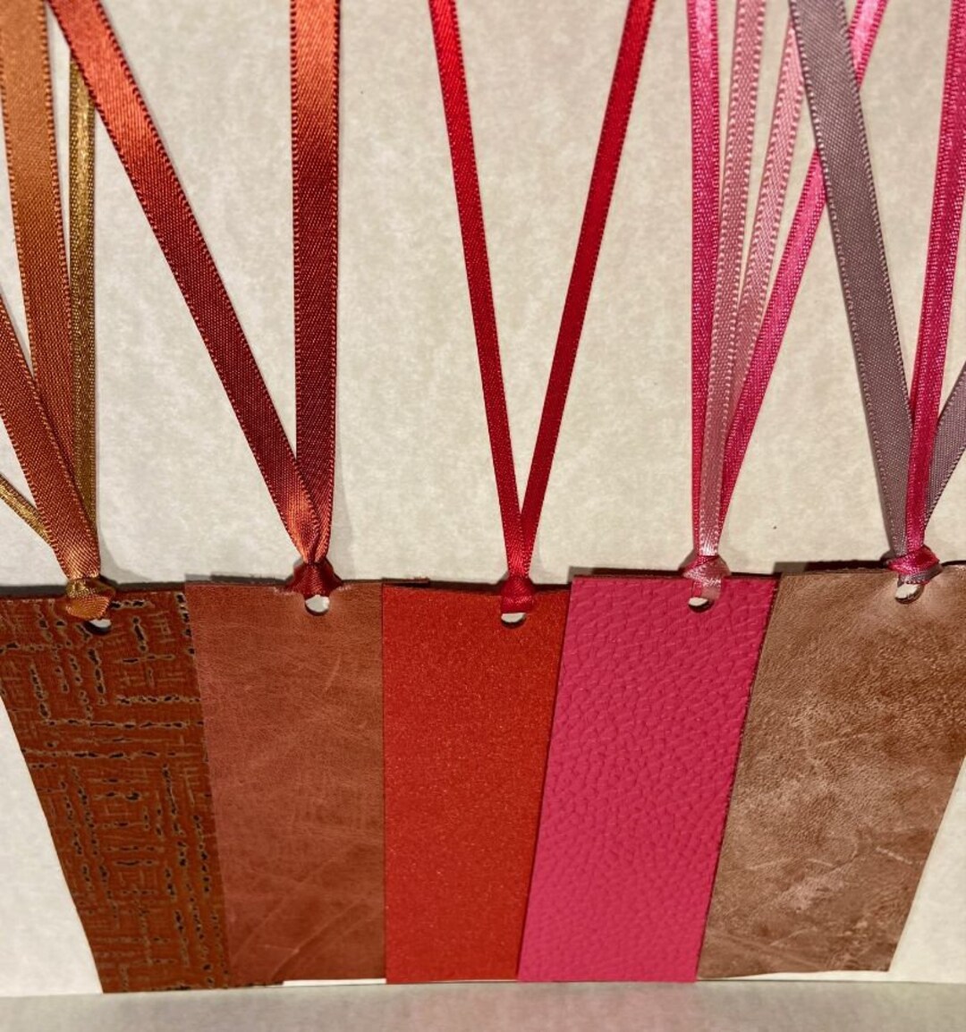 Red Tones Leather Bookmarks Set, of 5 W/satin Ribbon Tails - Etsy