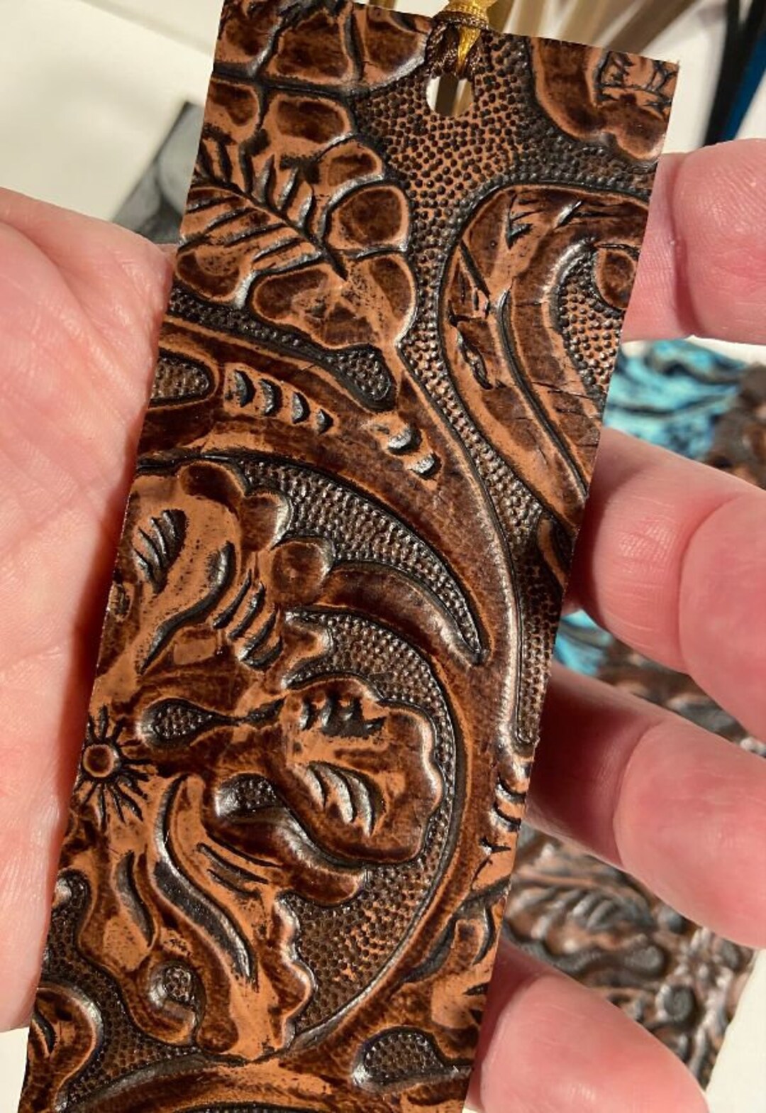 Set of 4,old World Patterns LEATHER Bookmarks W/satin Ribon Tails - Etsy