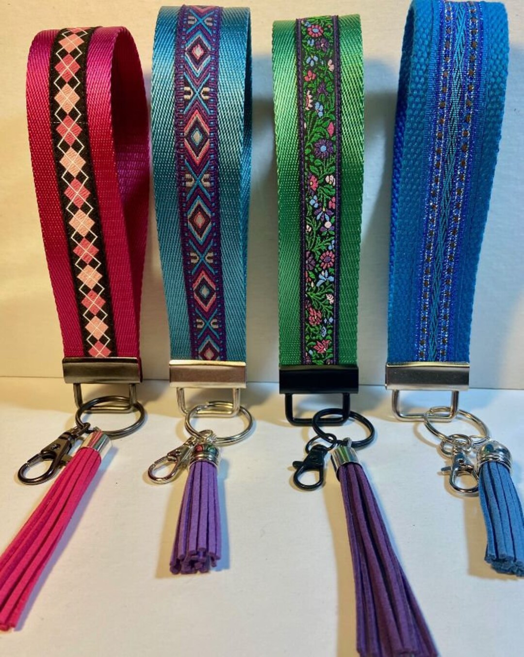 CHOOSE One- Key Wristlet in Pink,purple,green or Turquoise Jacquard ...