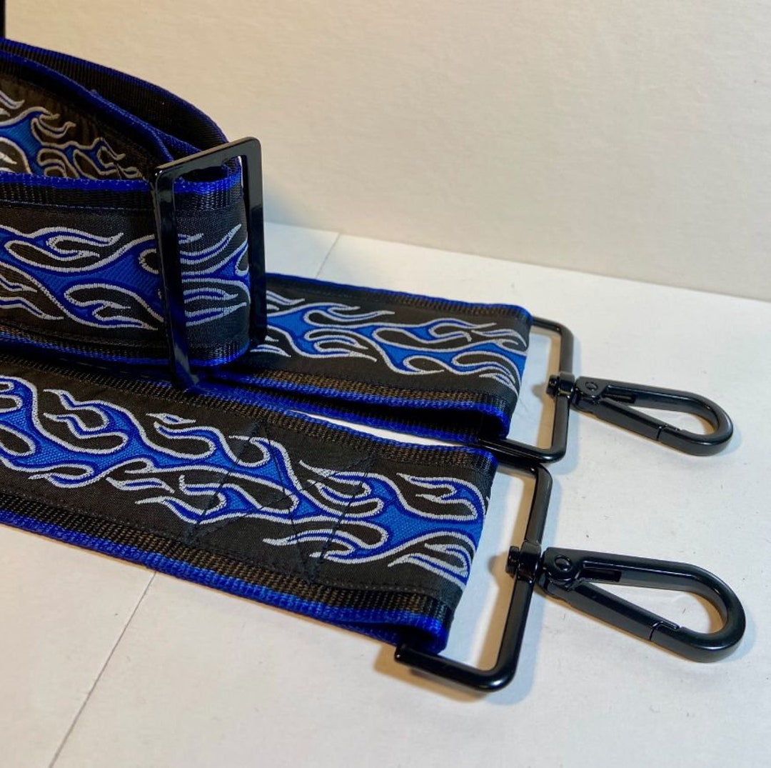 Blue Hot Rod Flames Jacquard, Long Adjustable Crossbody Bag Strap - Etsy