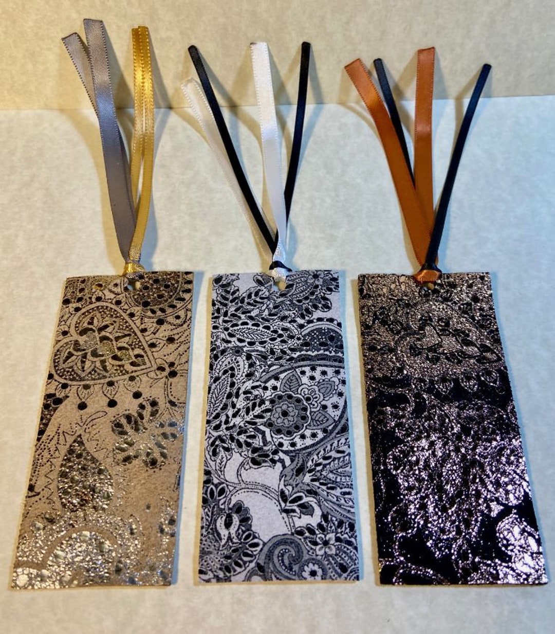 3 Pc Set Metallic Cowhide LEATHER Bookmarks W/twin Satin Tails - Etsy