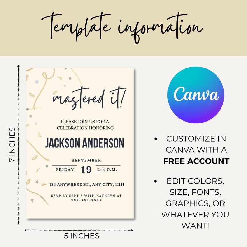 Masters Graduation Invitation Template, Mastered It Invitation Editable ...