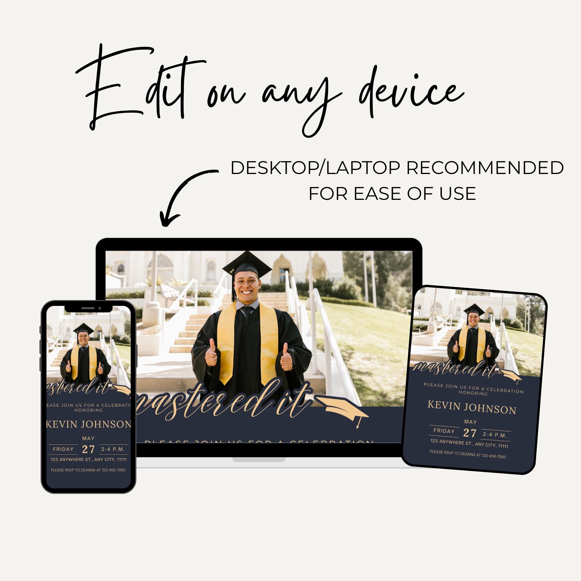 Masters Graduation Invitation Template, Mastered It Invitation Editable ...